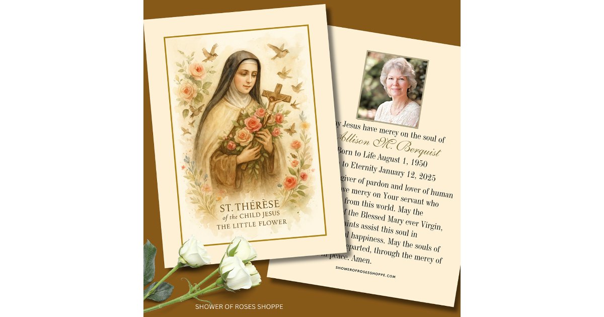 St. Therese Catholic Funeral Memorial Holy Card - | Zazzle