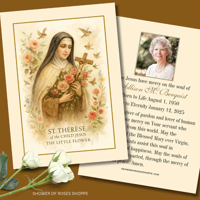 St. Therese Catholic Funeral Memorial Holy Card - | Zazzle