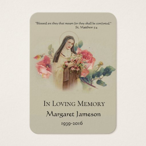 St. Therese Pink Roses Funeral Memorial Holy Card | Zazzle