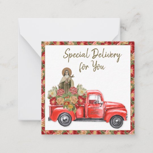 St. Therese Religious Red Truck Roses Vintage Note Card | Zazzle.com