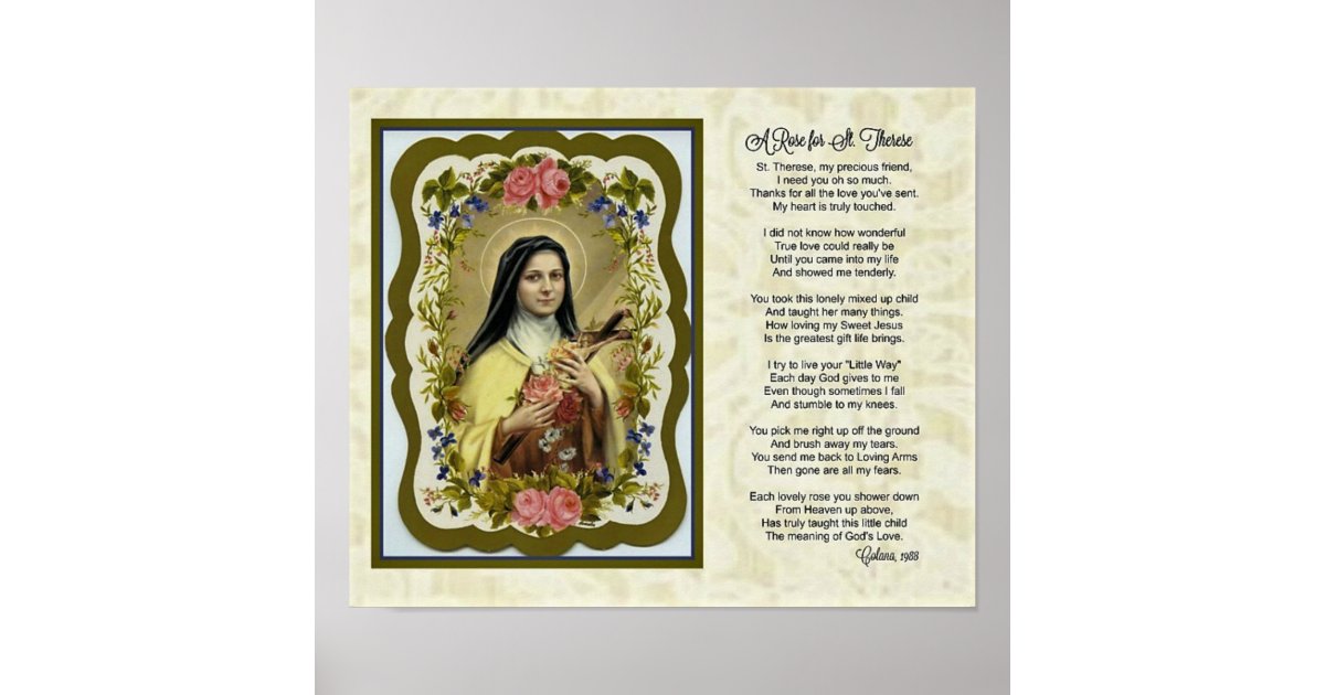 St. Therese Roses Little Flower Poem Prayer Poster | Zazzle