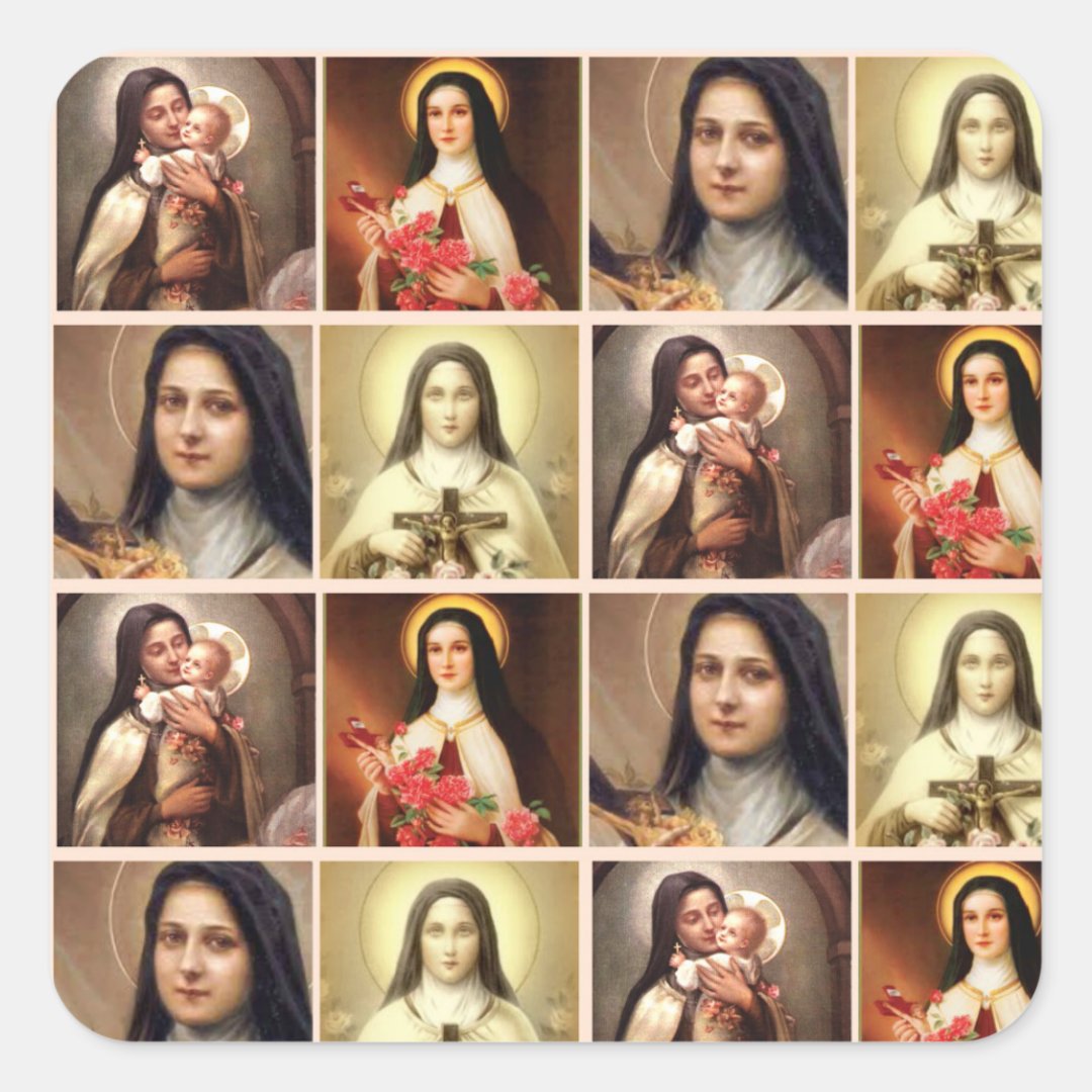 St. Therese the Little Flower Roses Crucifix Colla Square Sticker | Zazzle