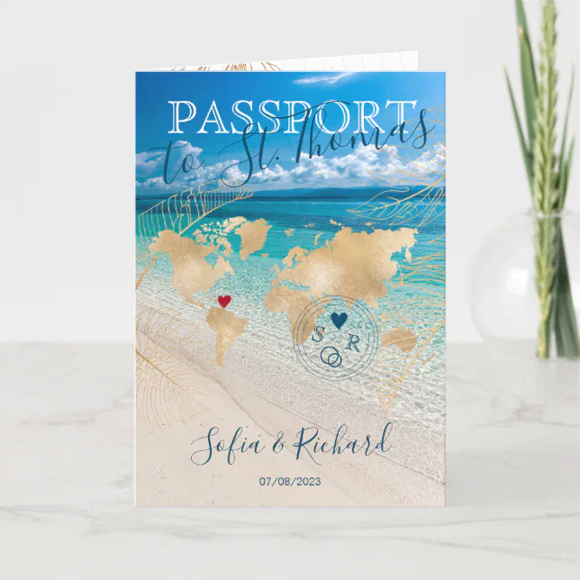 St. Thomas Wedding Destination Passport World Map Invitation | Zazzle