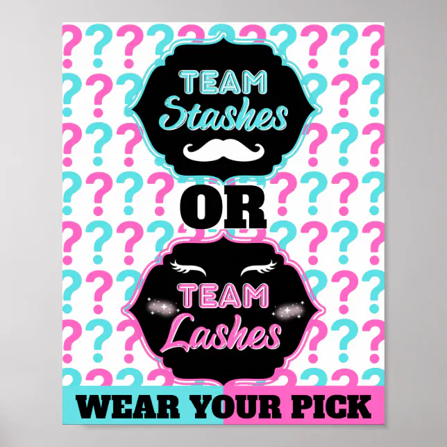Staches or Lashes Gender Reveal Baby Shower Party Poster | Zazzle