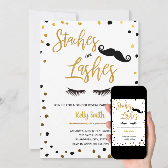 Staches or lashes gender reveal invitation | Zazzle