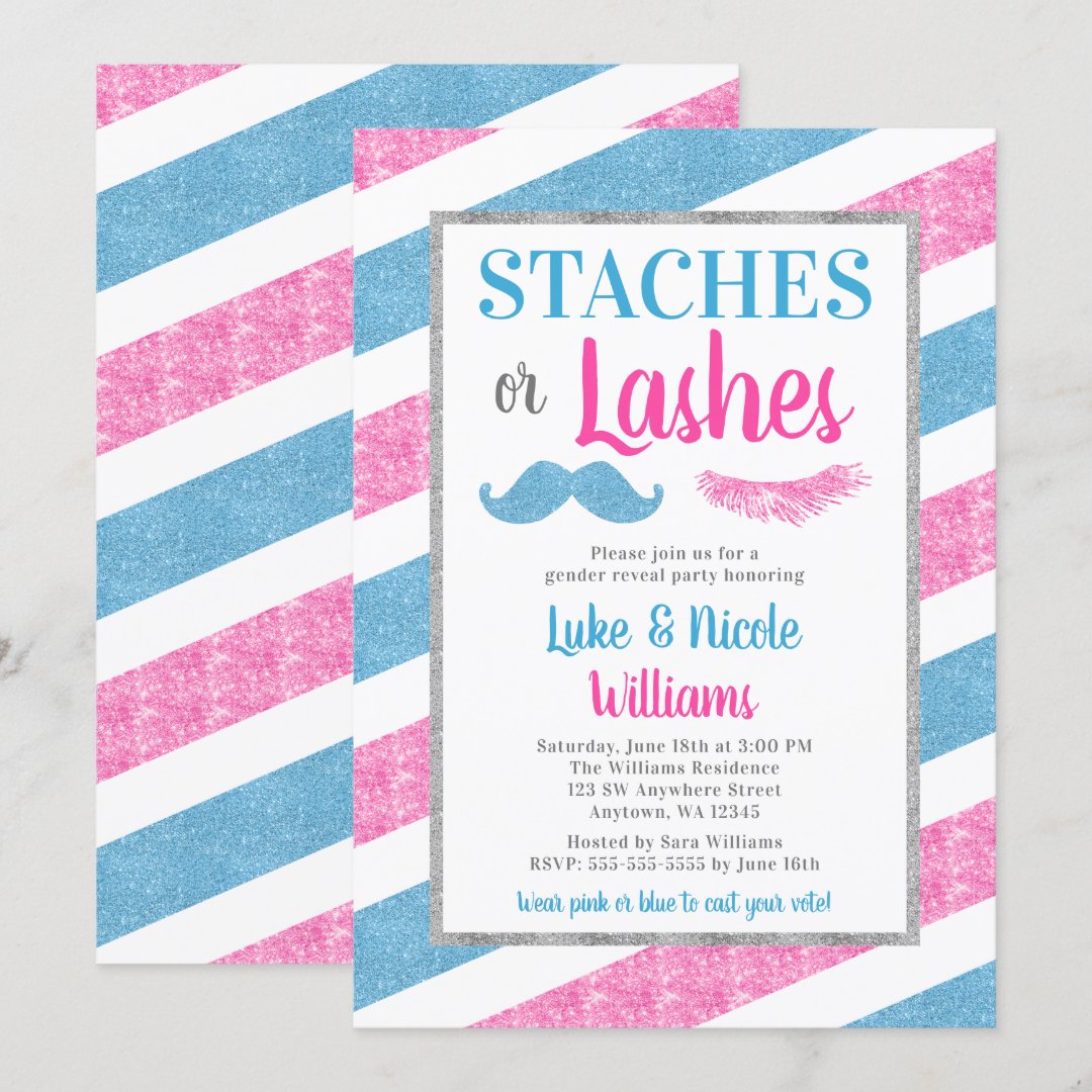Staches or Lashes Gender Reveal Party Baby Shower Invitation | Zazzle