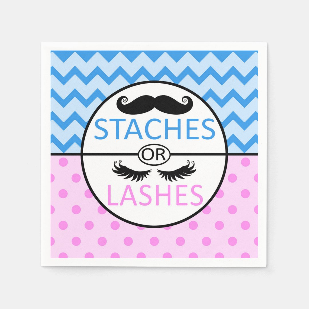 Staches or Lashes gender reveal party napkins | Zazzle