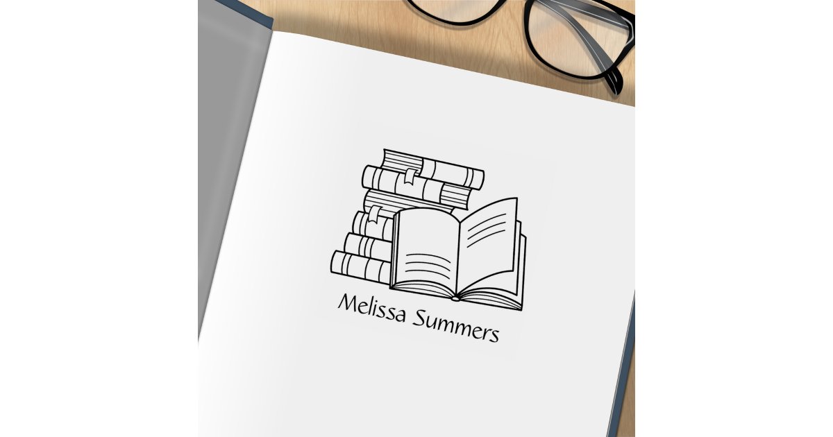 Stack of Books and Open Book - Bookplate Rubber Stamp | Zazzle