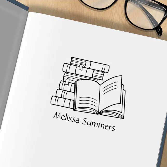 Stack of Books and Open Book - Bookplate Rubber Stamp | Zazzle