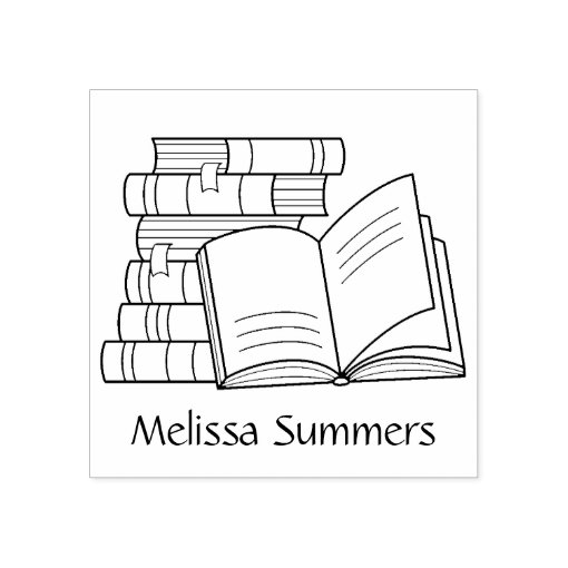 Stack of Books and Open Book - Bookplate Rubber Stamp | Zazzle