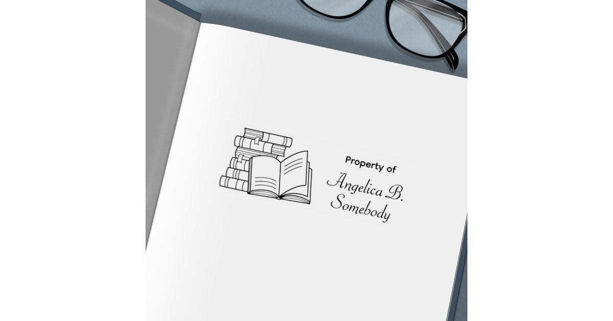Stack of Books and Open Book - Bookplate Self-inking Stamp | Zazzle
