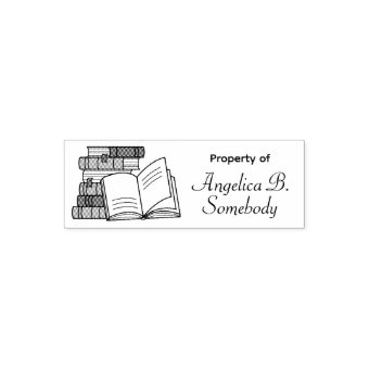 Stack of Books and Open Book Etched Bookplate Self-inking Stamp | Zazzle