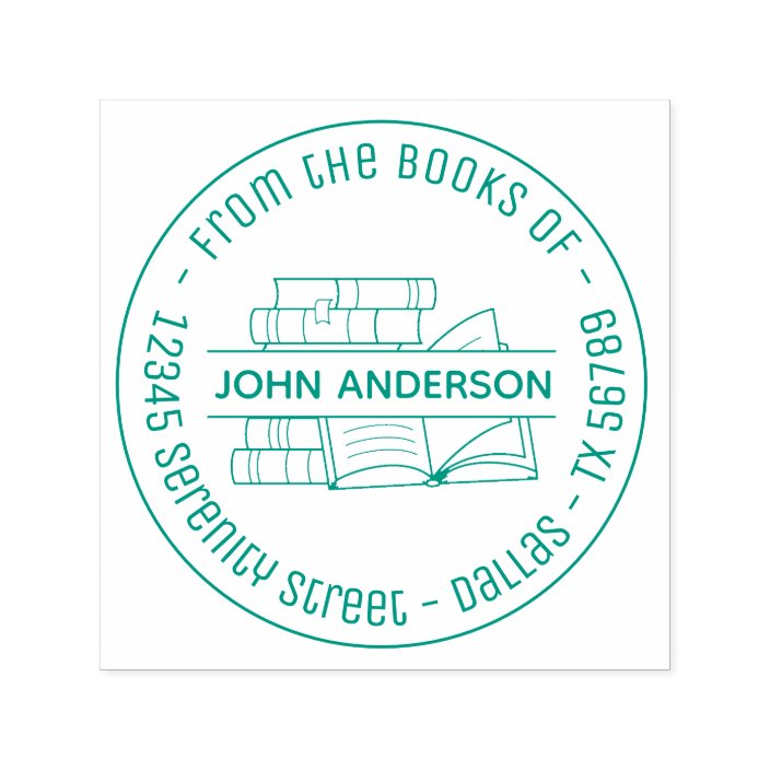 Stack of Books Round Address Bookplate 3 Self-inking Stamp | Zazzle.com