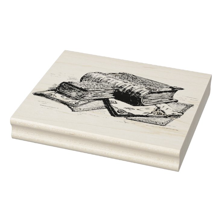 Stack of Old Books Vintage Rubber Art Stamp | Zazzle