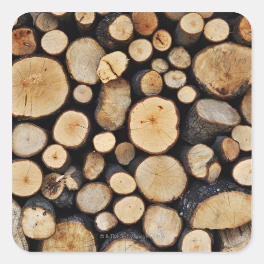 Stack of tree logs square sticker | Zazzle.com