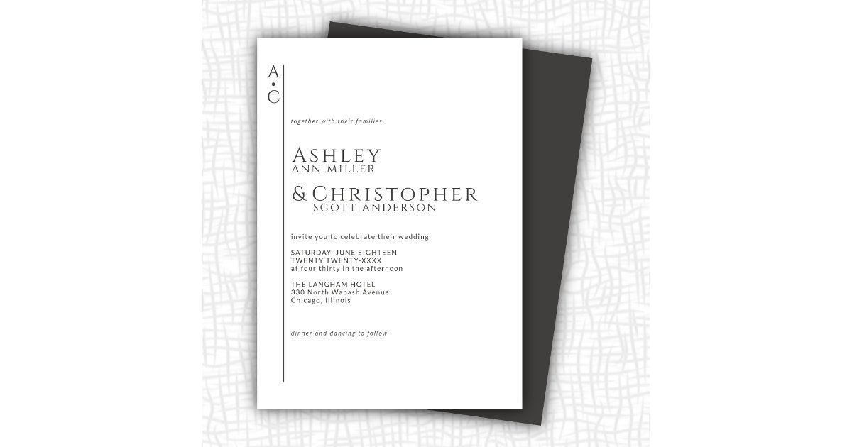 Stacked Dark Slate Monogram Wedding Invitation | Zazzle