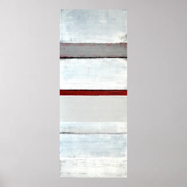 'Stacked' Grey and Red Abstract Art Poster Print | Zazzle