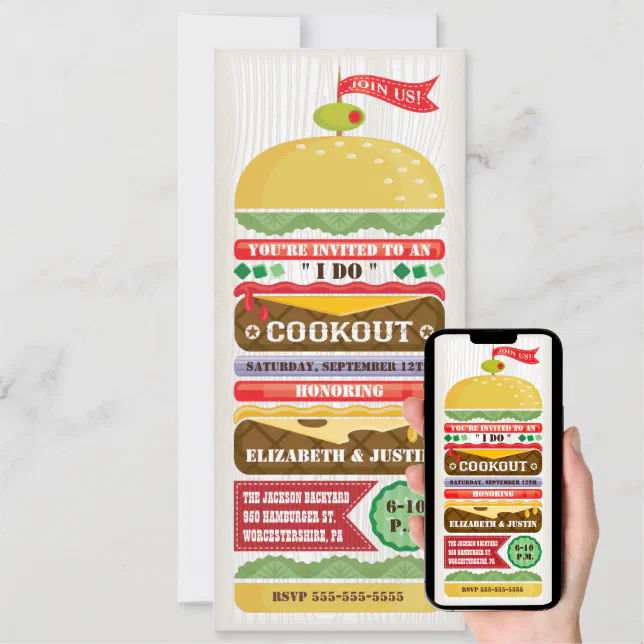 Stacked Hamburger Cookout Invitation / Blue Back | Zazzle