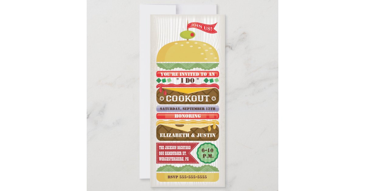 Stacked Hamburger Cookout Invitation / Blue Back | Zazzle
