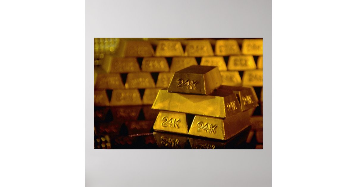 Stacks of gold bars poster | Zazzle