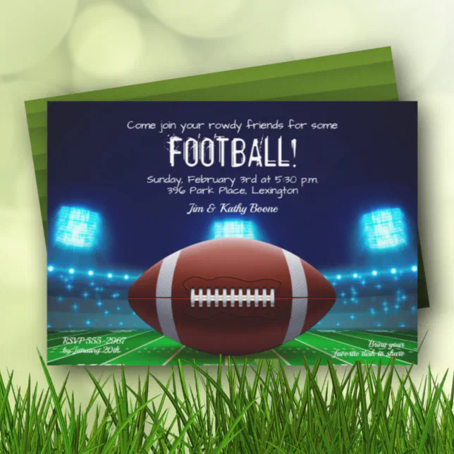 Stadium Lights Super Fan Football Party Invitation | Zazzle