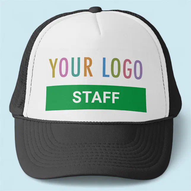 Staff Employee Custom Trucker Hat with Logo Black | Zazzle