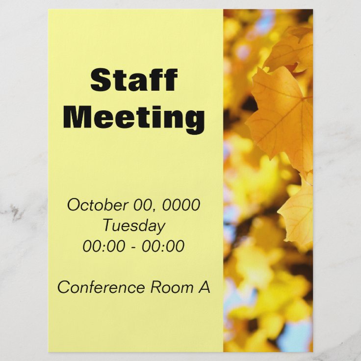 Staff Meeting Flyers Yellow Autumn Leaves Office | Zazzle