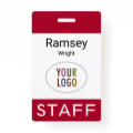 Staff Name Badge with Lanyard Custom Logo Red | Zazzle