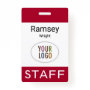 Staff Name Badge with Lanyard Custom Logo Red | Zazzle