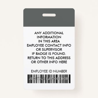 Staff Photo ID Card Barcode Logo Dark Grey Name Badge | Zazzle