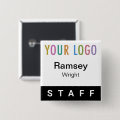 Staff Pin Back Name Badge with Logo Black Button | Zazzle