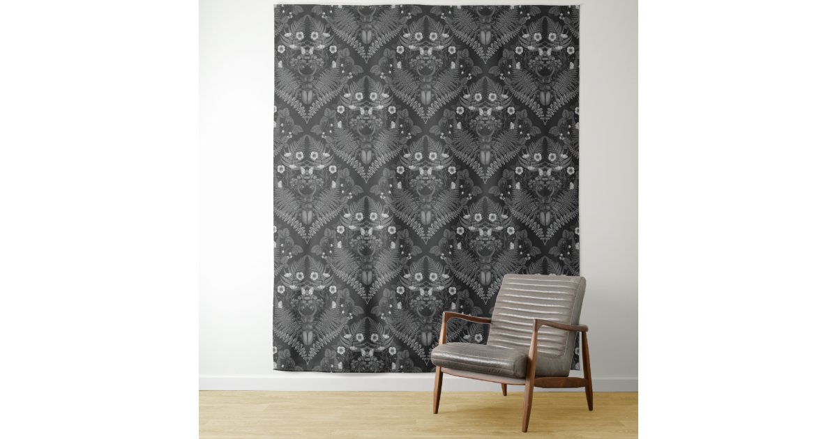 Stag beetle and ferns, in black and white tapestry | Zazzle