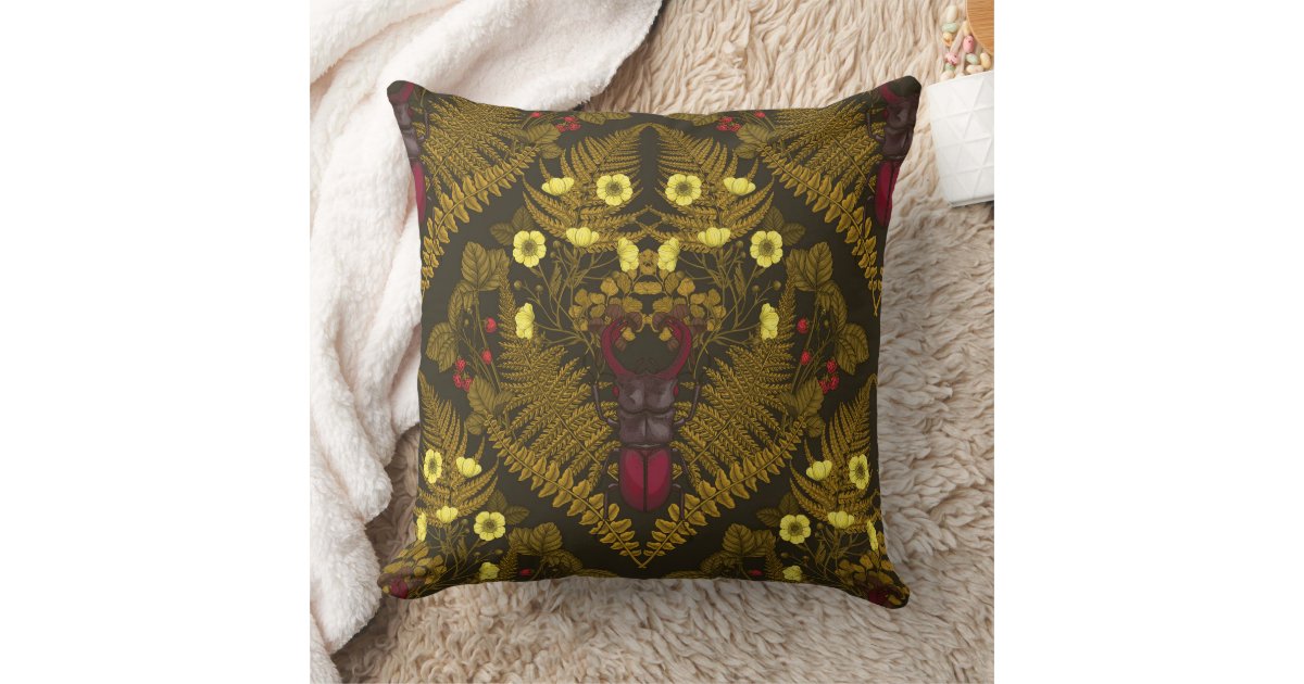 Stag beetle and ferns throw pillow | Zazzle