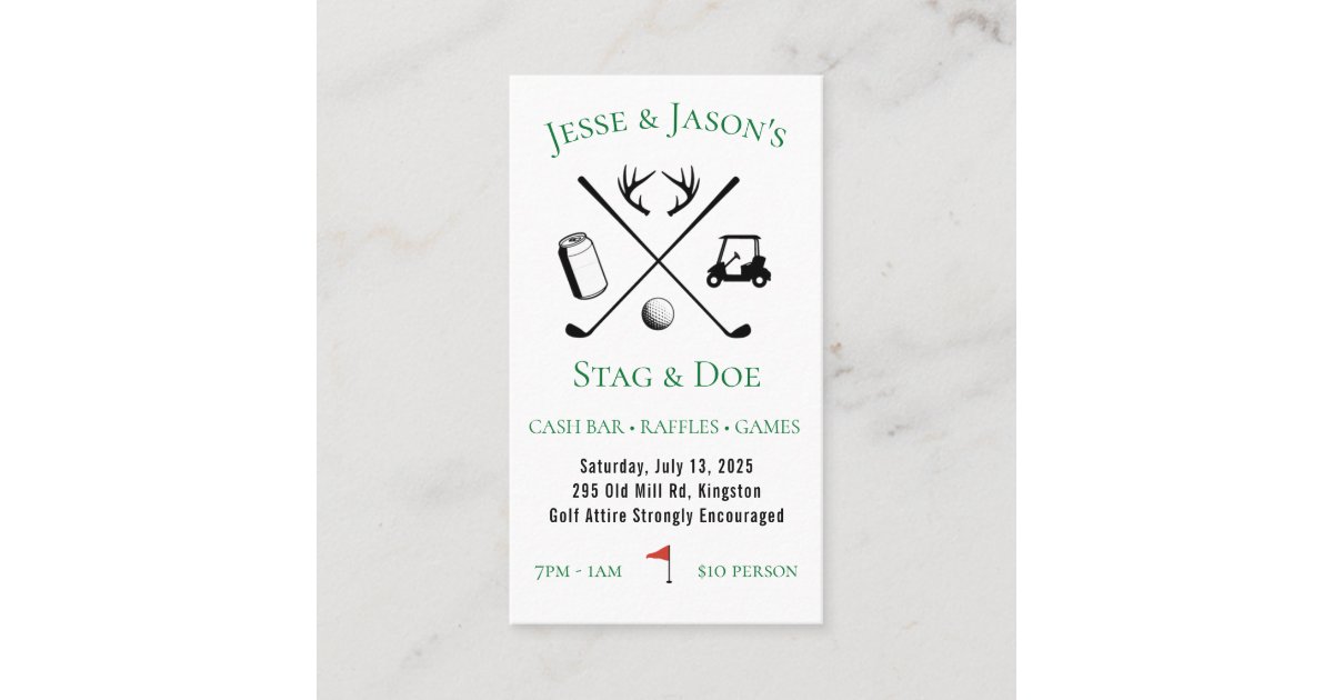 Stag & doe /Jack and Jill Golf Theme Event Tickets | Zazzle
