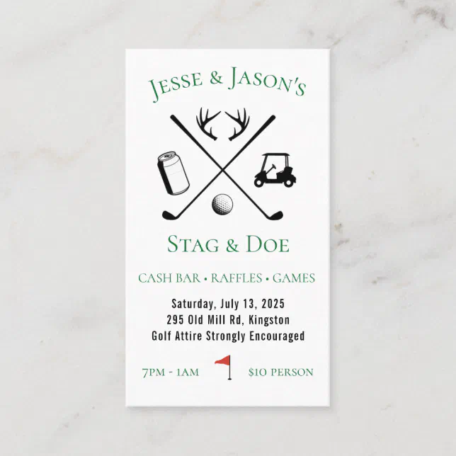 Stag & doe /Jack and Jill Golf Theme Event Tickets | Zazzle