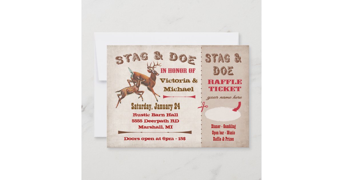 Stag or Buck and Doe ticket and raffle invitation | Zazzle