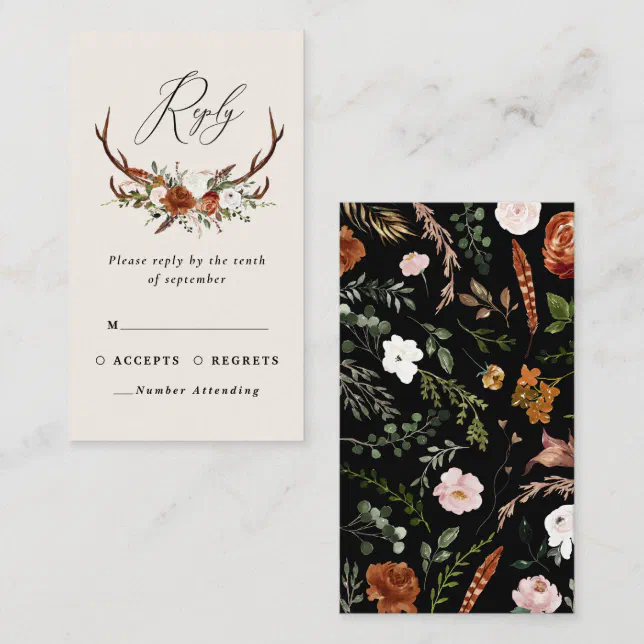 Stag rust black chic floral elegant wedding budget enclosure card | Zazzle