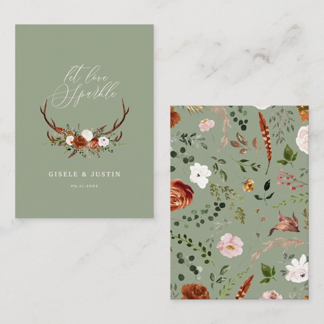 Stag sage green botanical wedding let love sparkle enclosure card | Zazzle