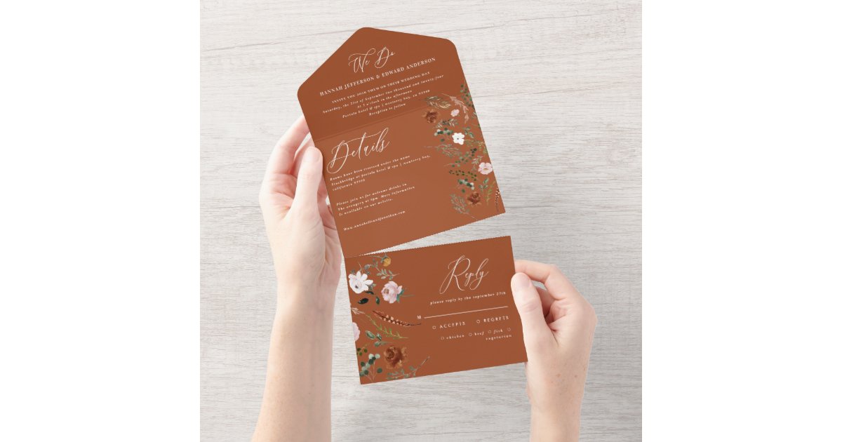 stag terracotta floral rustic elegant all in one invitation | Zazzle