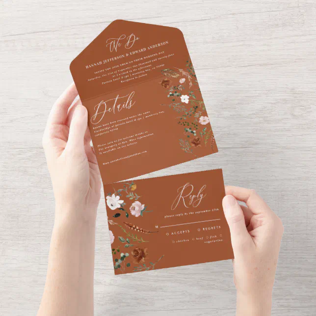 stag terracotta floral rustic elegant all in one invitation | Zazzle