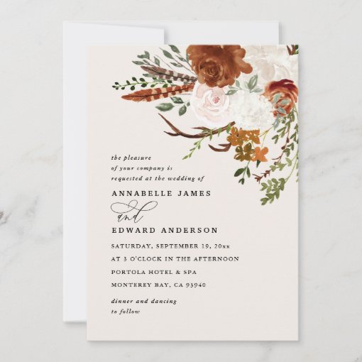Stag terracotta floral rustic elegant modern invitation | Zazzle