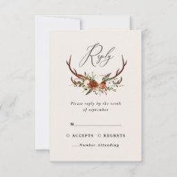 Stag terracotta pink floral elegant wedding budget RSVP card | Zazzle
