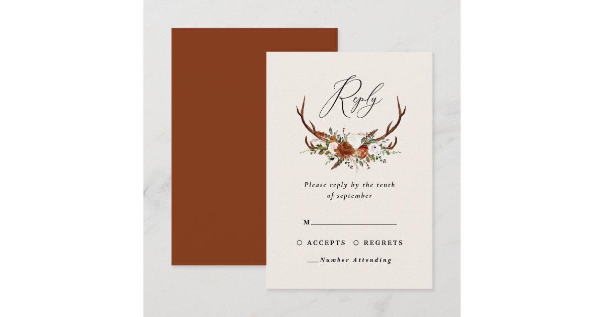 Stag terracotta pink floral elegant wedding budget RSVP card | Zazzle