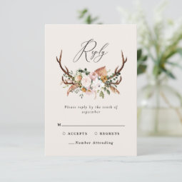 Stag terracotta pink floral rustic elegant wedding RSVP card | Zazzle