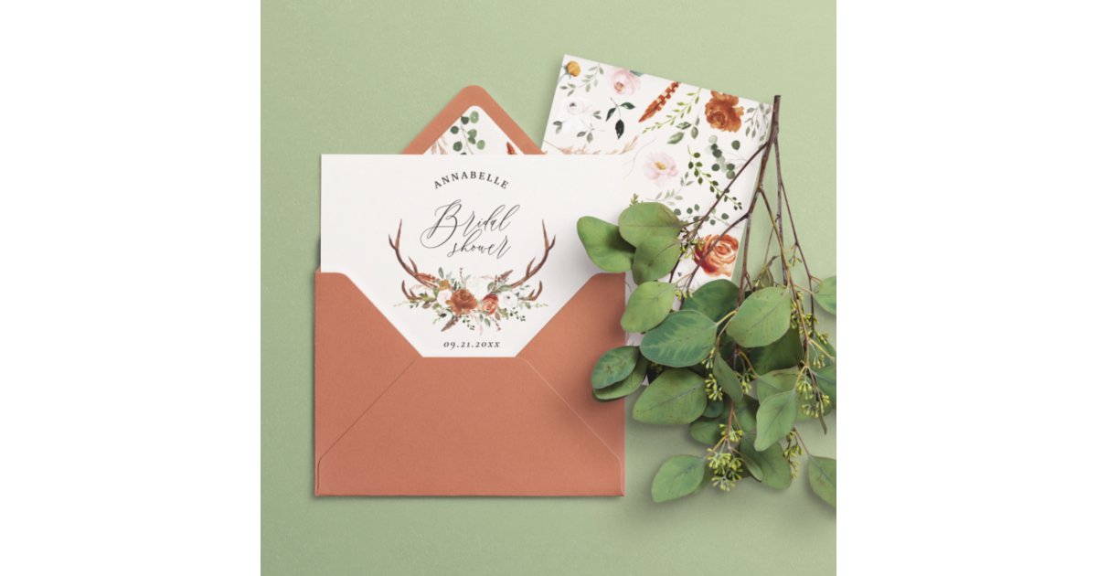 Stag terracotta rust floral elegant bridal shower invitation | Zazzle