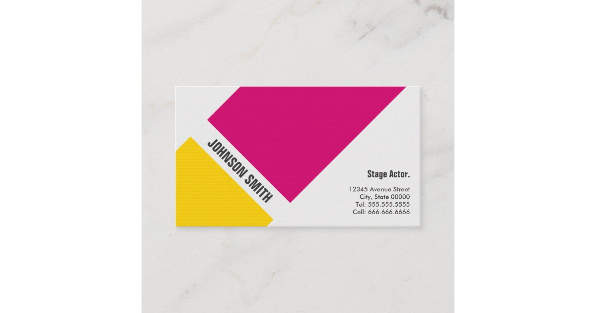 Stage Actor - Simple Pink Yellow Business Card | Zazzle