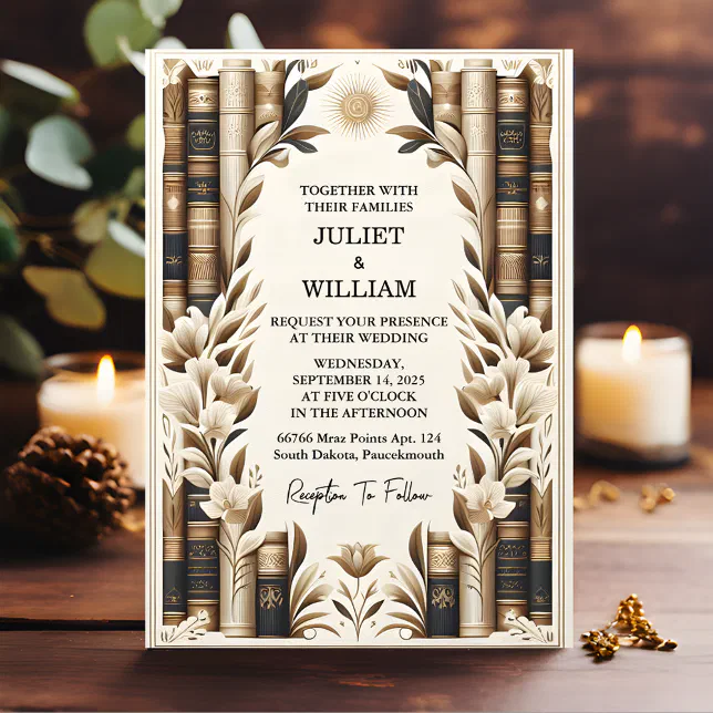 Stage Library Old English Book Club Cover Wedding Invitation | Zazzle