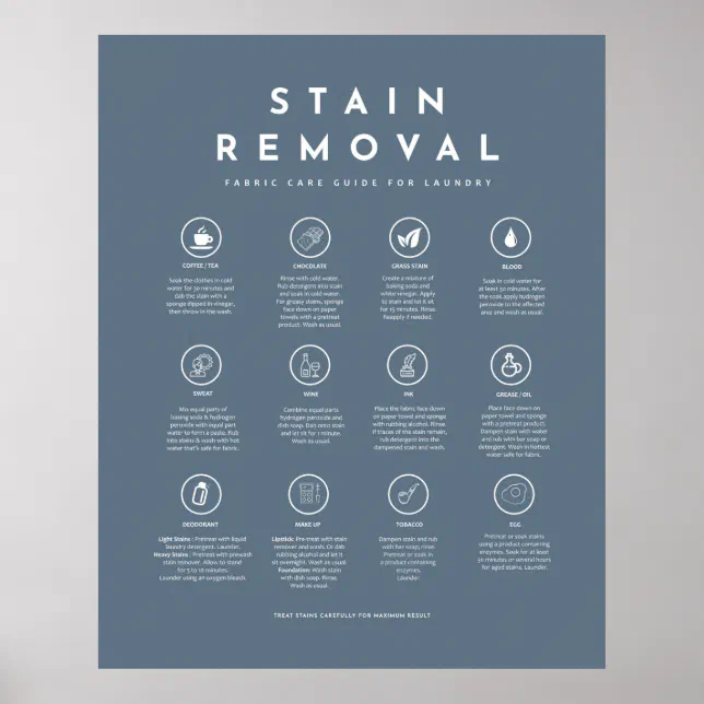 Stain Removal for Laundry Guide Symbols Care Poster | Zazzle