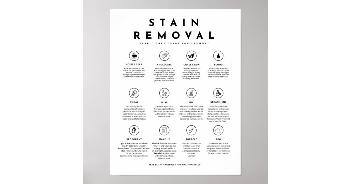 Stain Removal Laundry Symbols Guide Care Poster | Zazzle