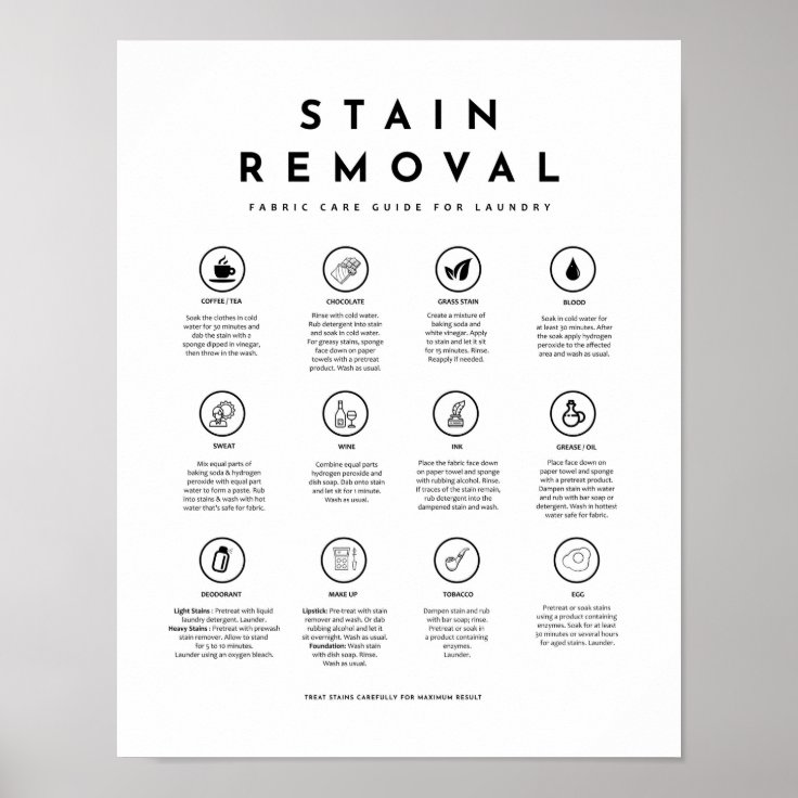 Stain Removal Laundry Symbols Guide Care Poster | Zazzle